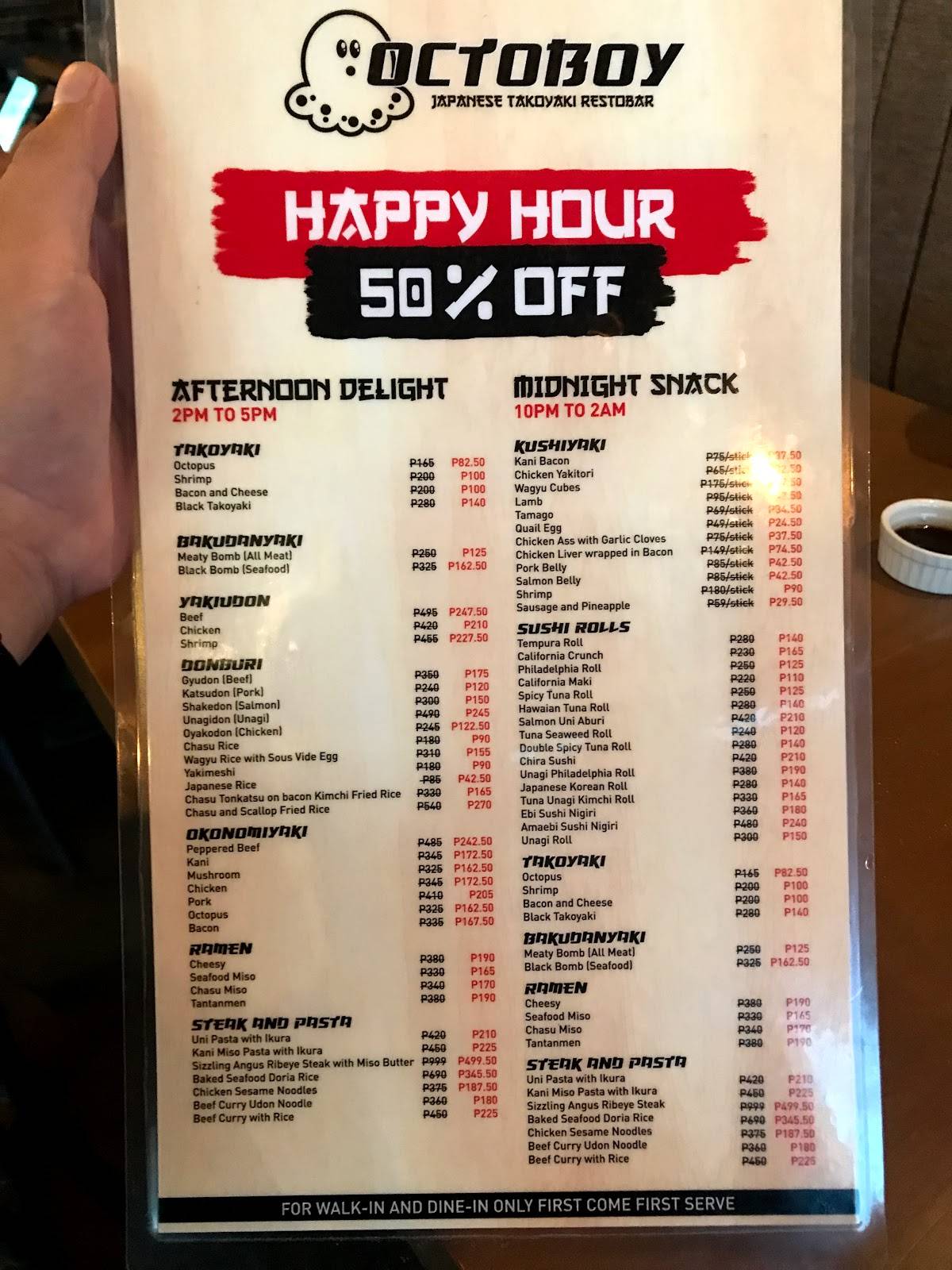 Menu at Octoboy Tomas Morato restaurant, Quezon City