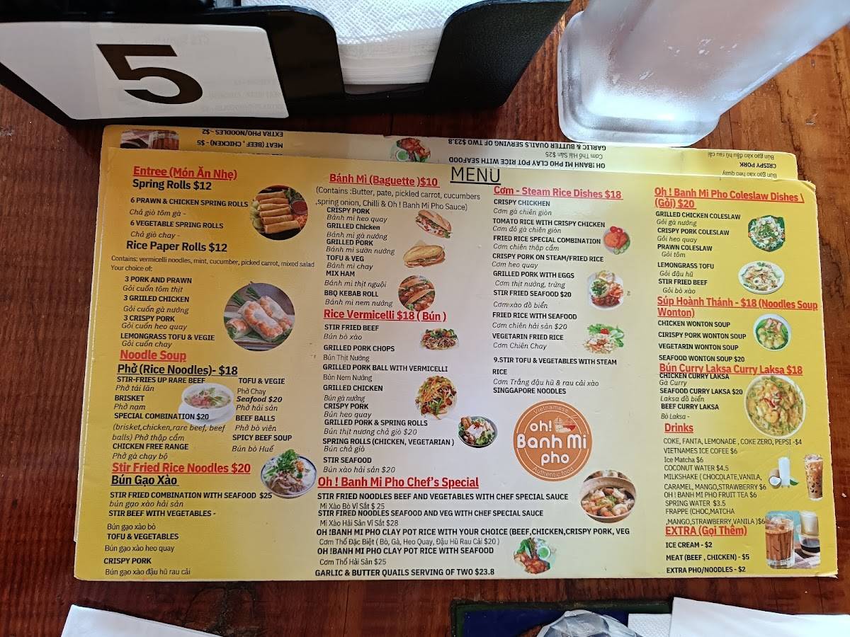Menu at Oh ! Banh Mi Pho restaurant, Northcote