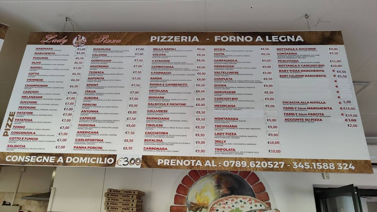 Carta de Pizzeria Lady pizza, Olbia