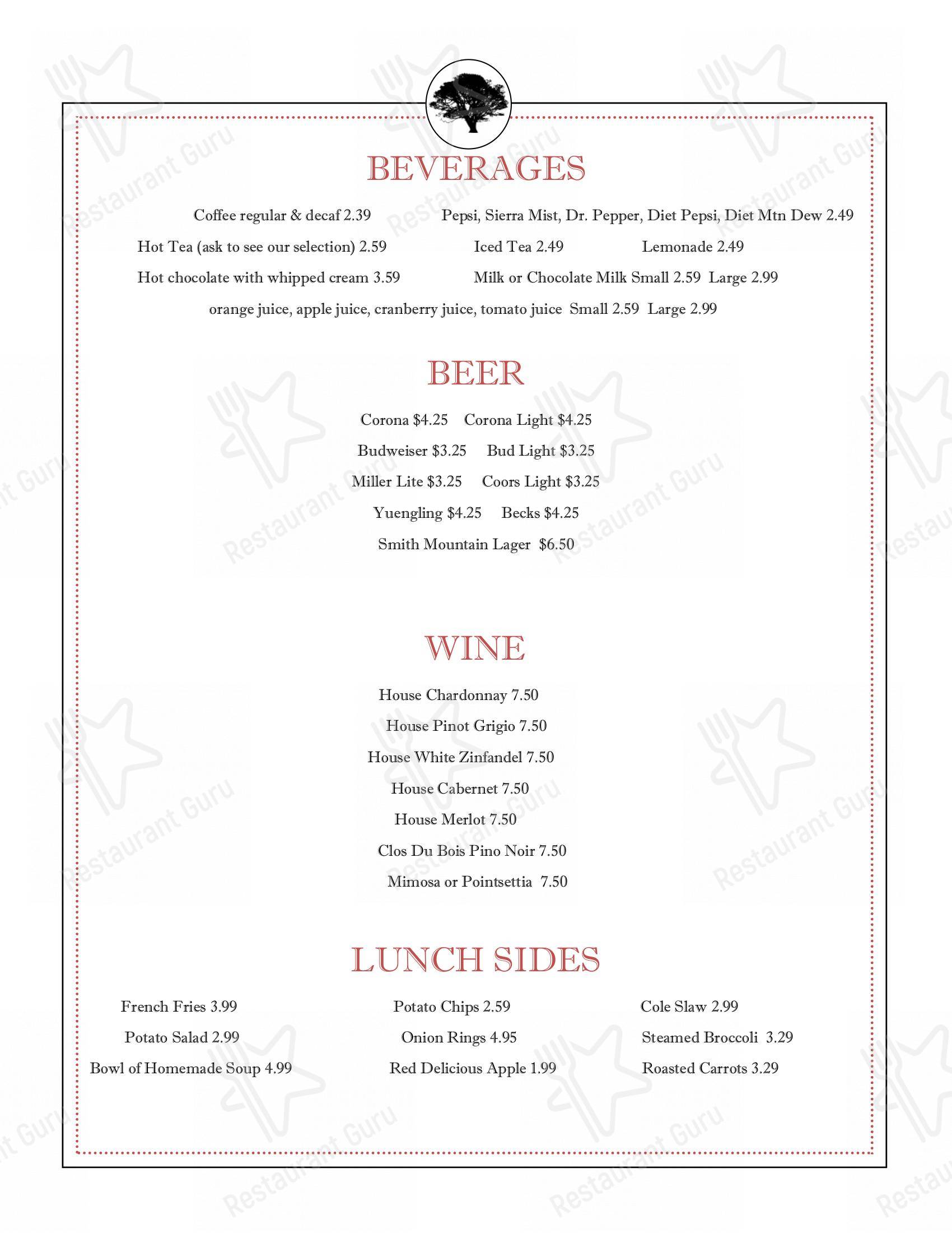 Menu at Old Oak Cafe, Westlake Corner
