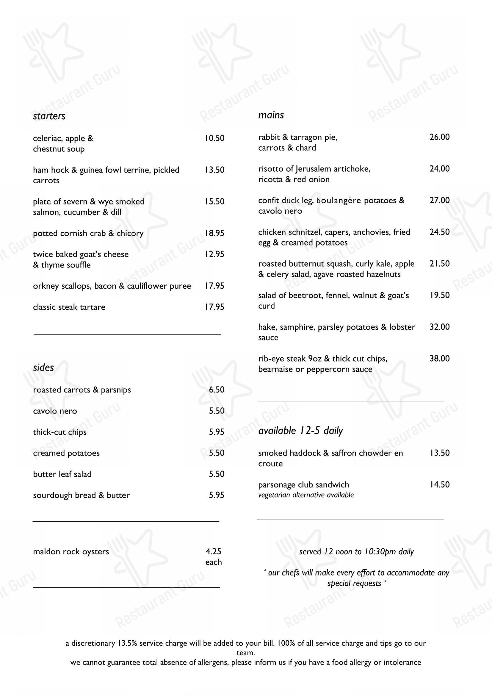 Menu at Old Parsonage Hotel, by The Oxford Collection pub & bar, Oxford