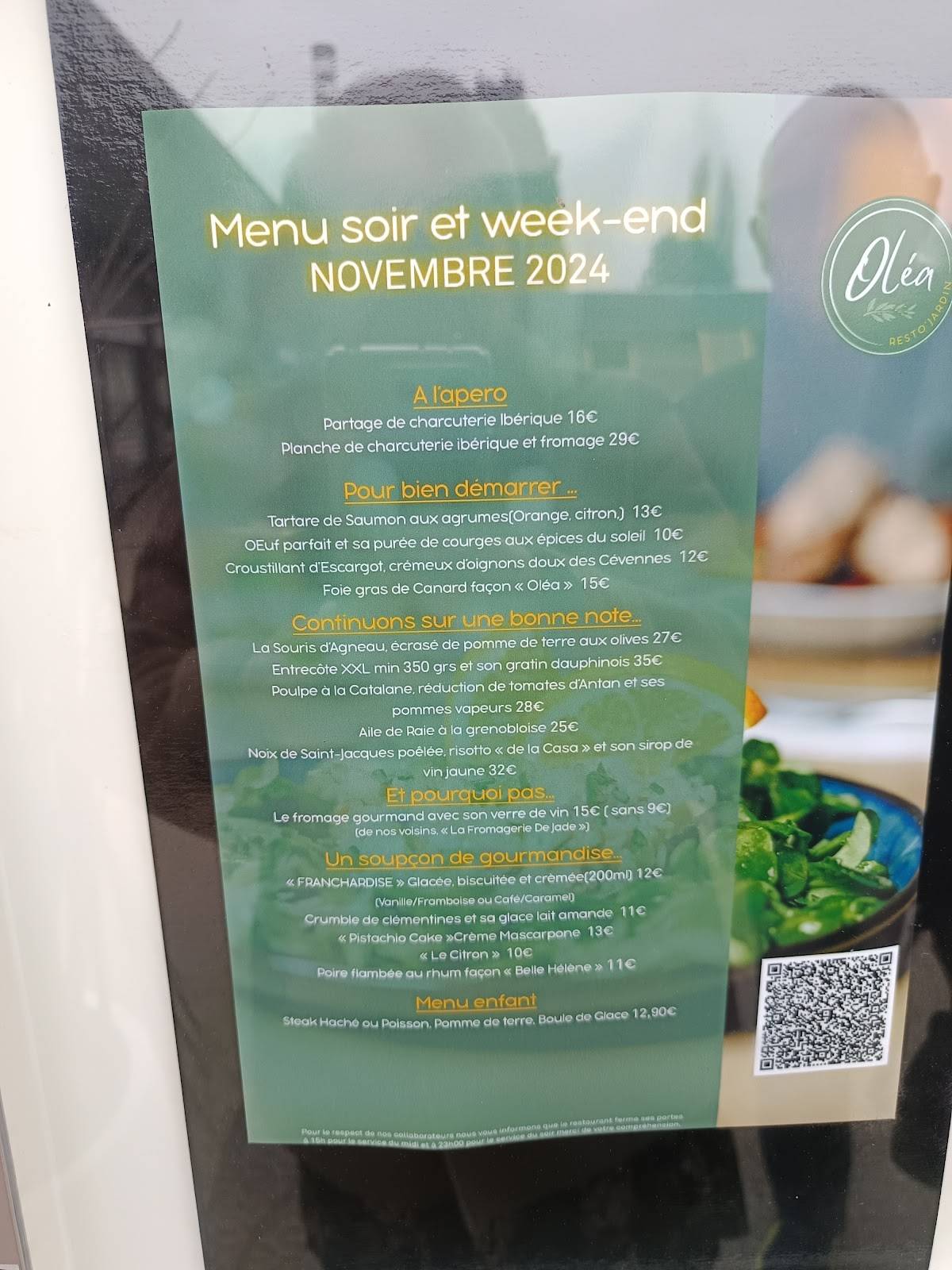 Carta de Oléa Resto'Jardin - Restaurant Mennecy, Mennecy