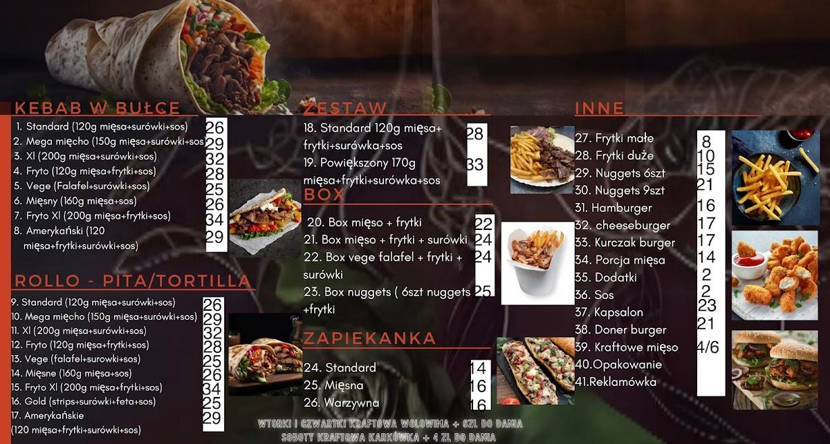Menu at Oli Kebab restaurant, Białe Błota