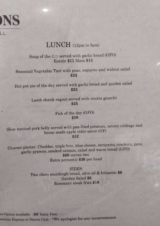 Menu at Seasons Restaurant at Cloudehill, Olinda
