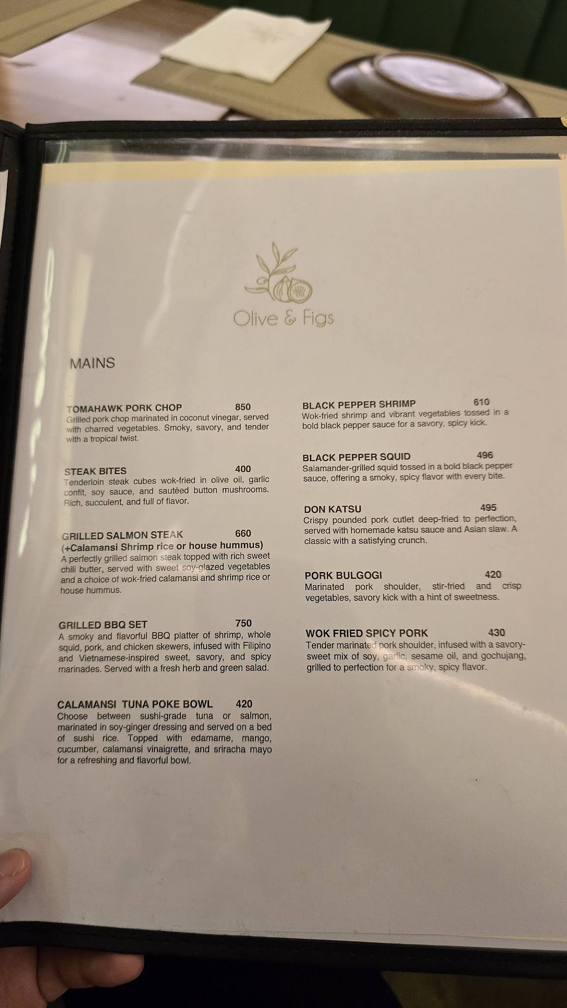 Menu at Olive & Figs restaurant, Cebu City