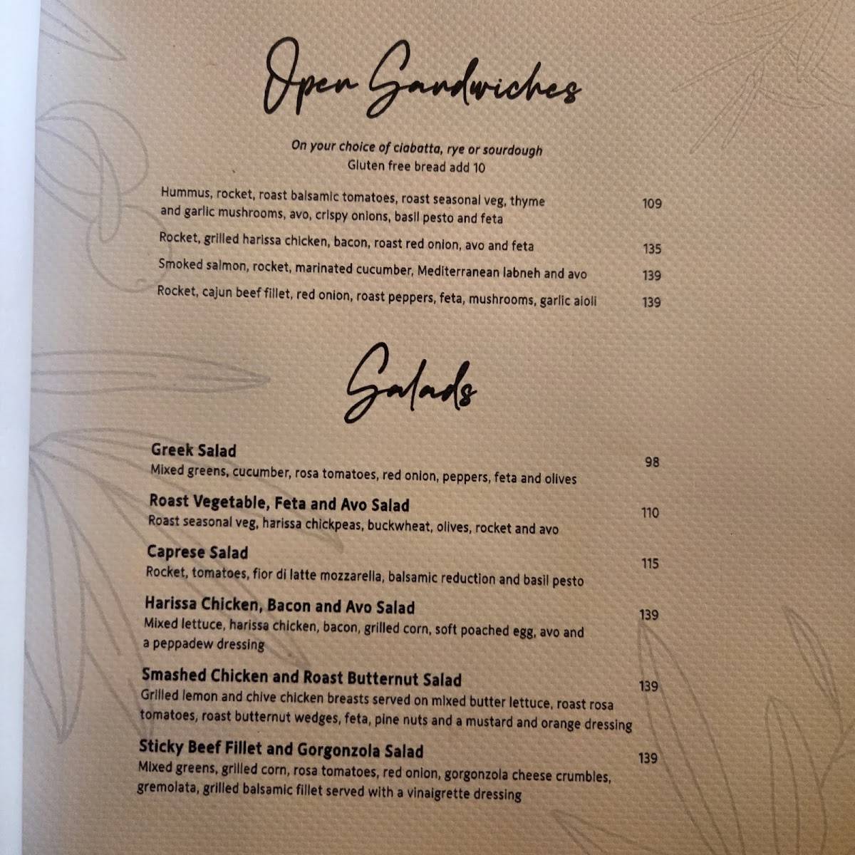 Menu at Olive & Oil restaurant, Durban, Oceans Mall
