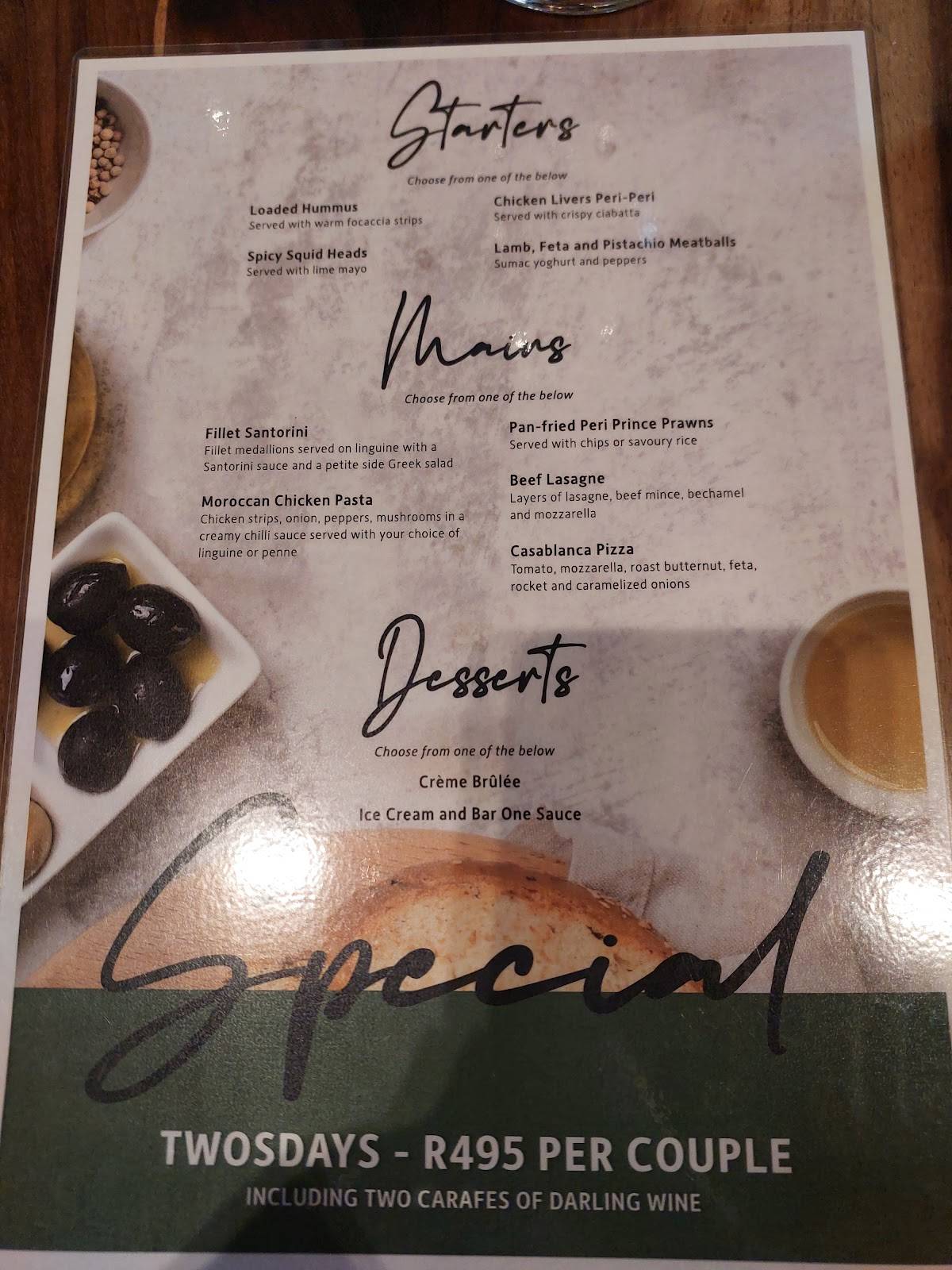 Menu at Olive & Oil restaurant, Umhlanga, Oceans Mall