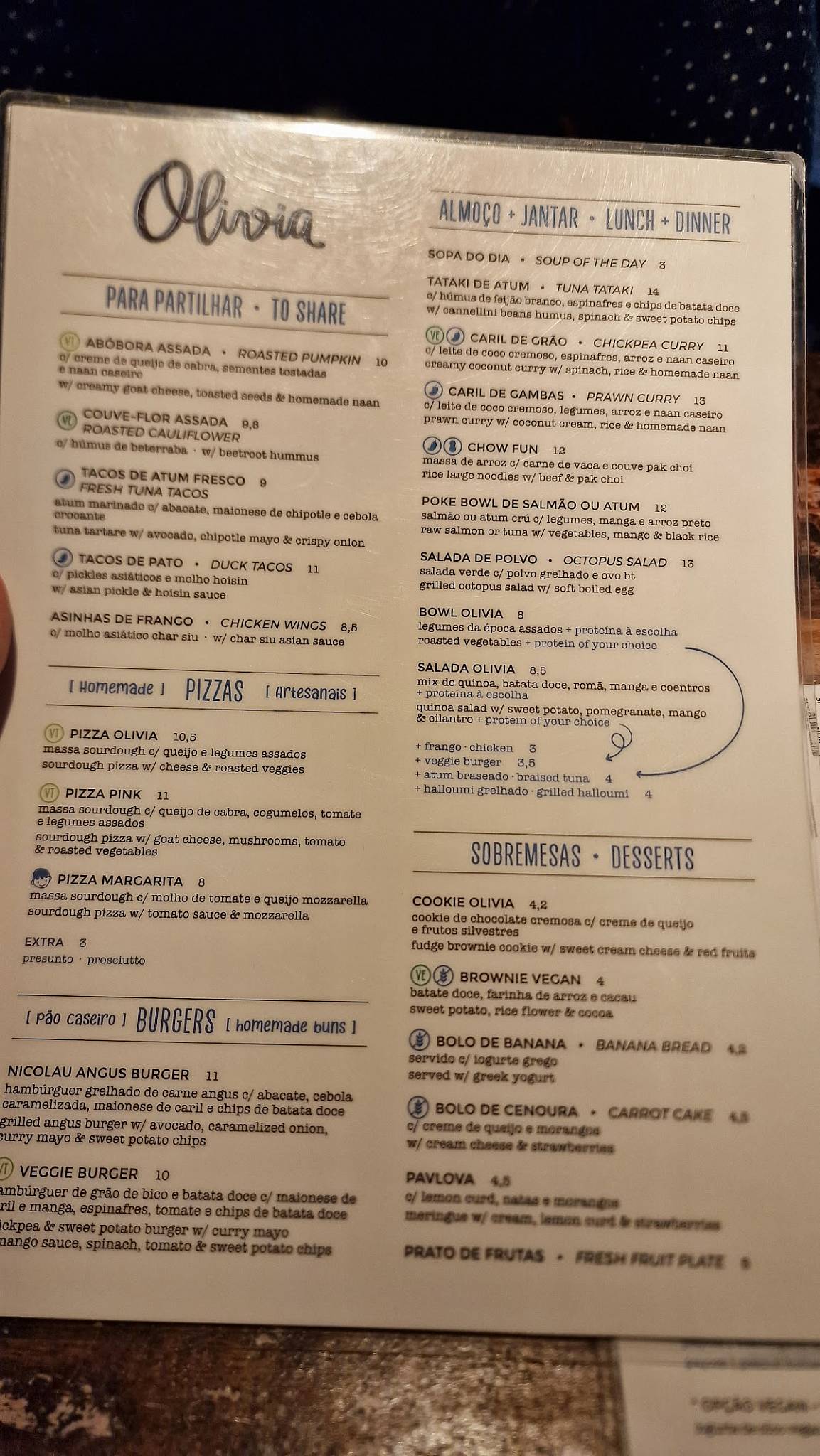 Menu em Olivia Lisboa café, Lisboa