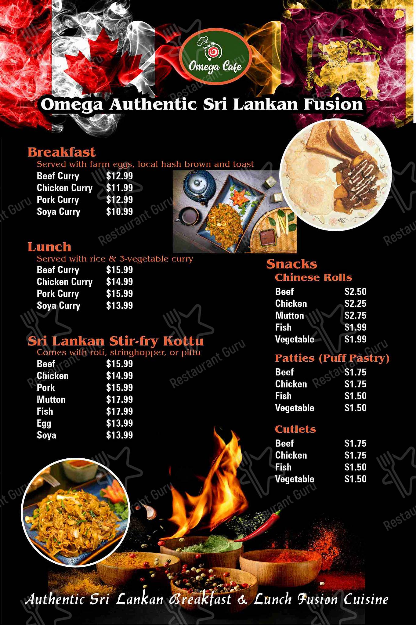 Menu at Omega Café & Sri Lankan Authentic, Calgary
