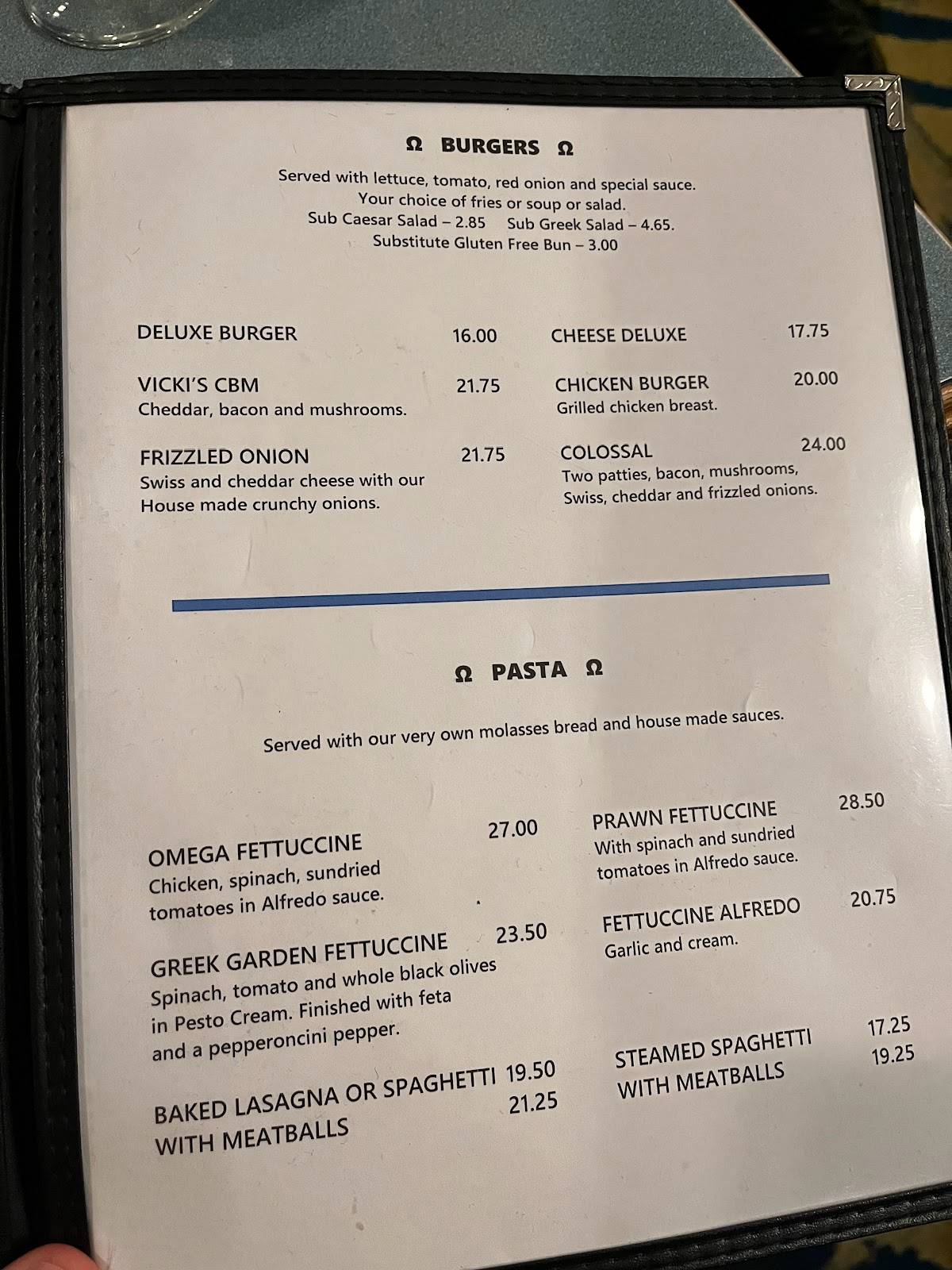 Menu at Omega Restaurant, Grand Forks, Crowsnest Highway