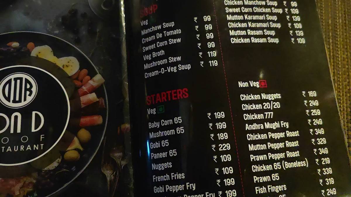 Menu at On DE Roof Restaurant (chennai), Chennai