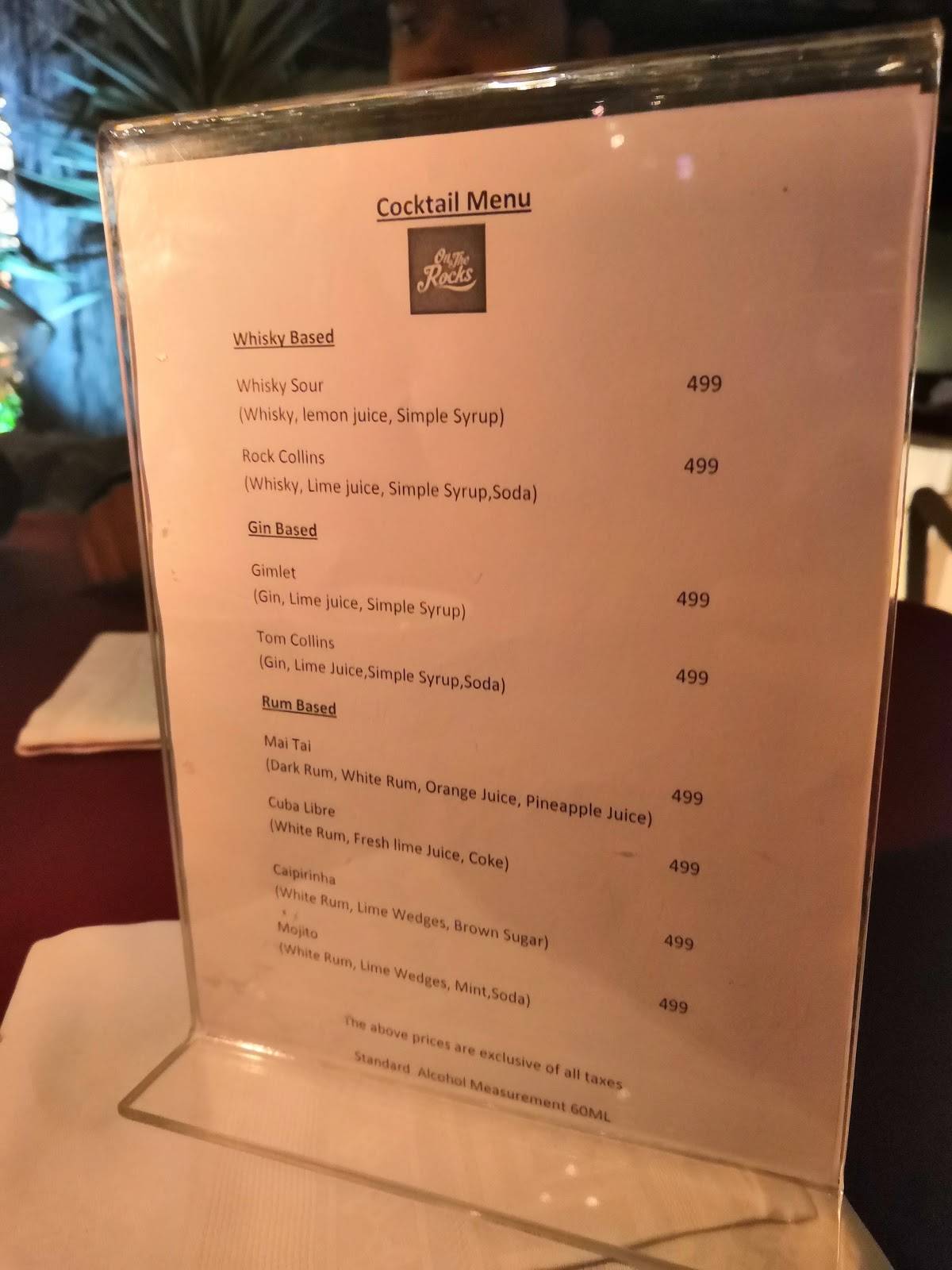 Menu at On The Rocks, Jodhpur