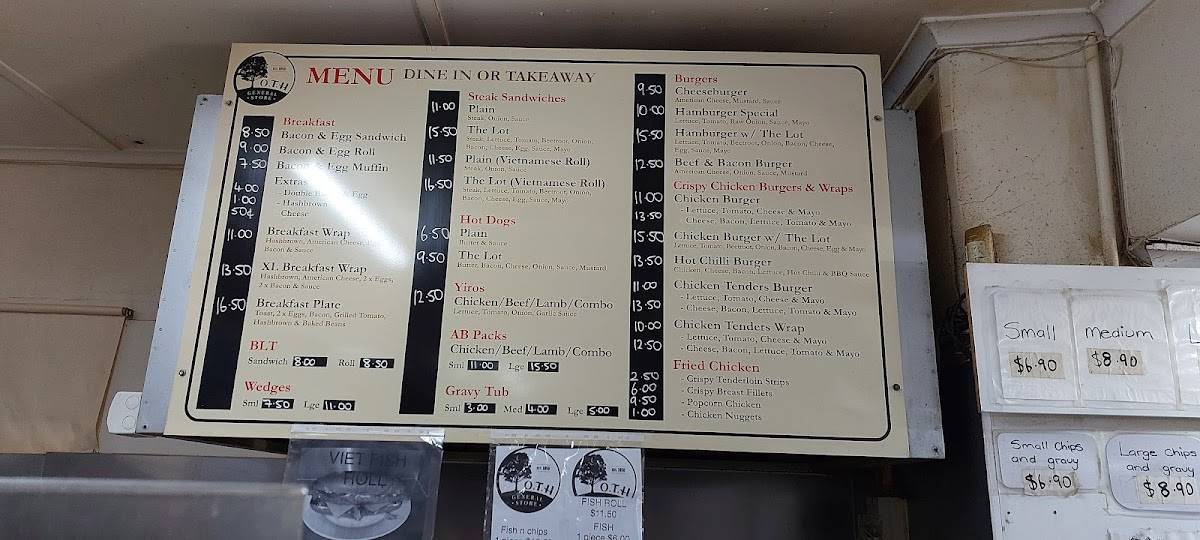 Menu at One Tree Hill General Store Diner cafe, One Tree Hill