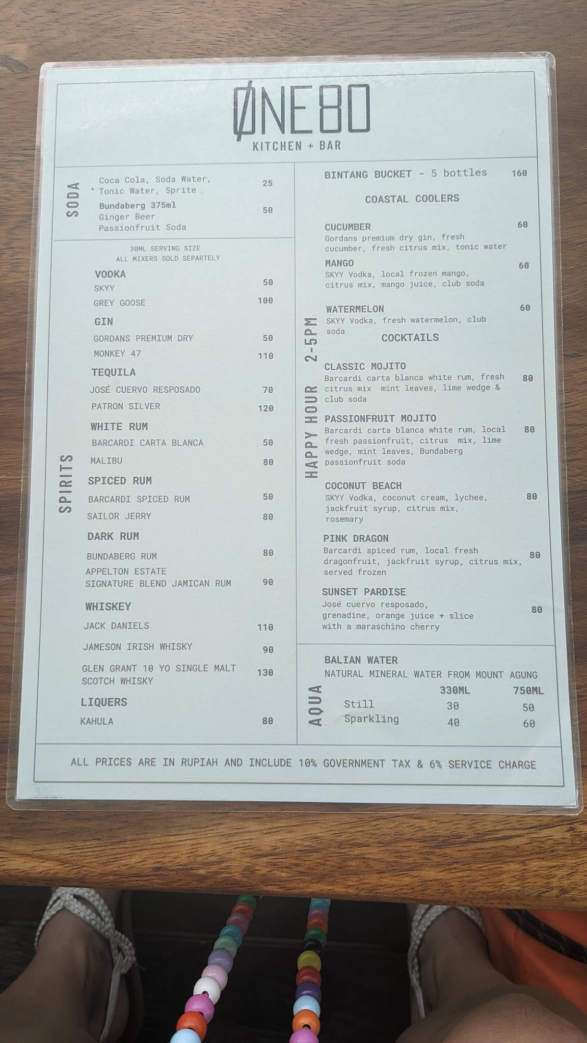 Menu at One80 Nusa Lembongan restaurant, Lembongan