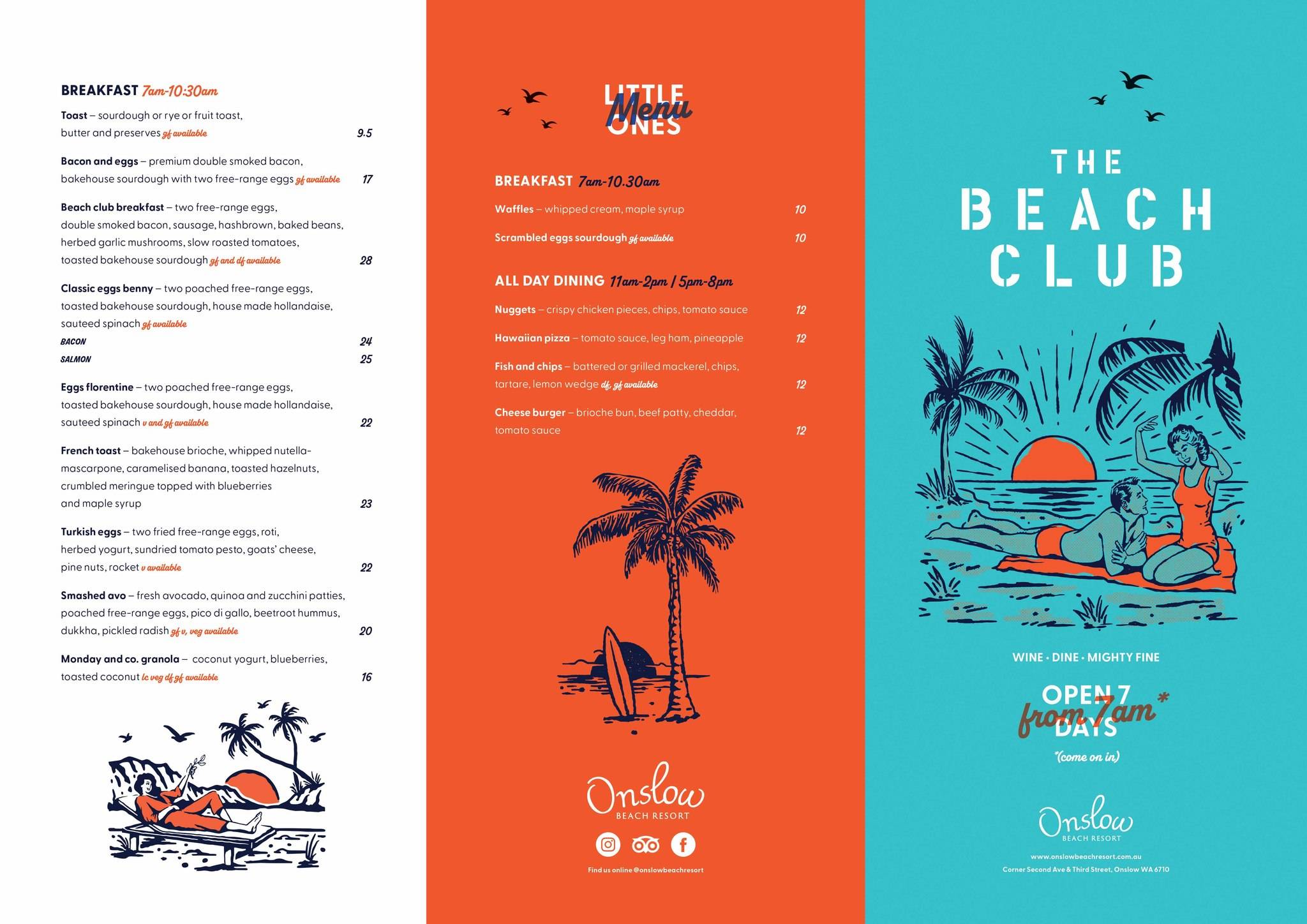 Menu at Onslow Beach Resort pub & bar, Onslow