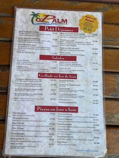 Menu au O'Palm restaurant, Casablanca, H8Q8+CQ6، شارع المحيط الأطلسي ...