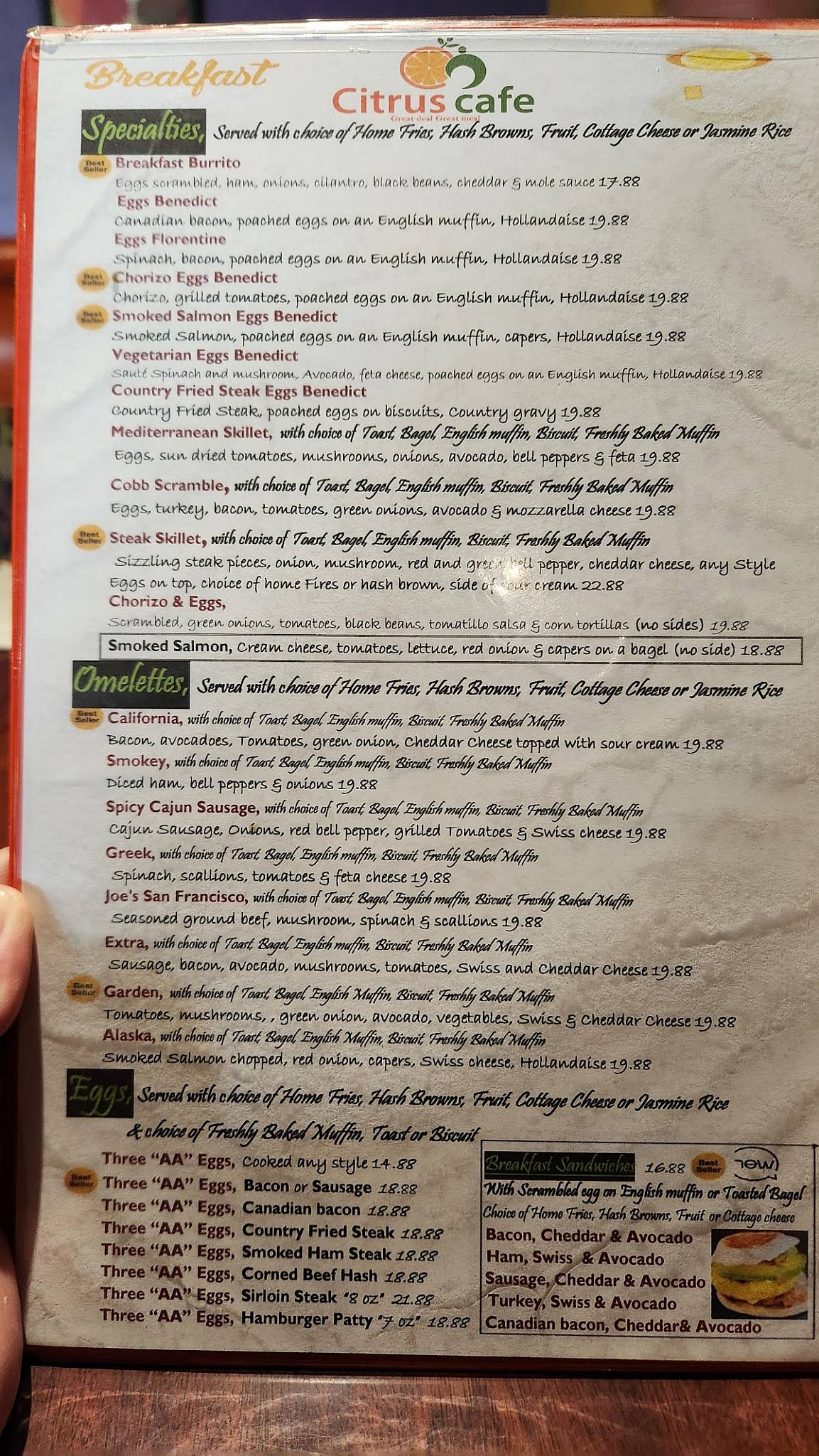 Menu at Citrus Cafe, Tustin