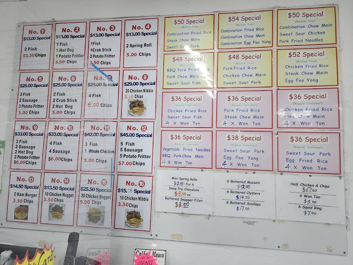 Menu at Oriental Takeaways fast food, Auckland, 49 Orly Ave