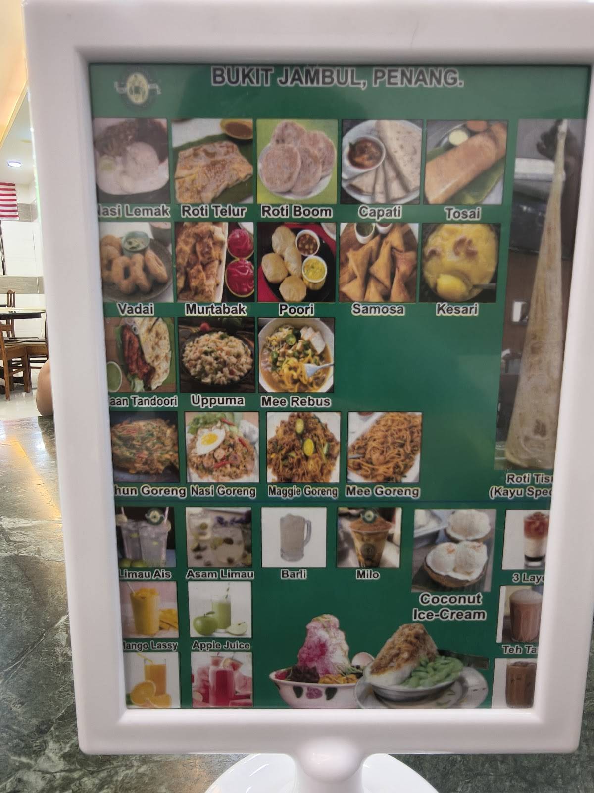 Menu at Original Penang Kayu Nasi Kandar restaurant, Bayan Lepas