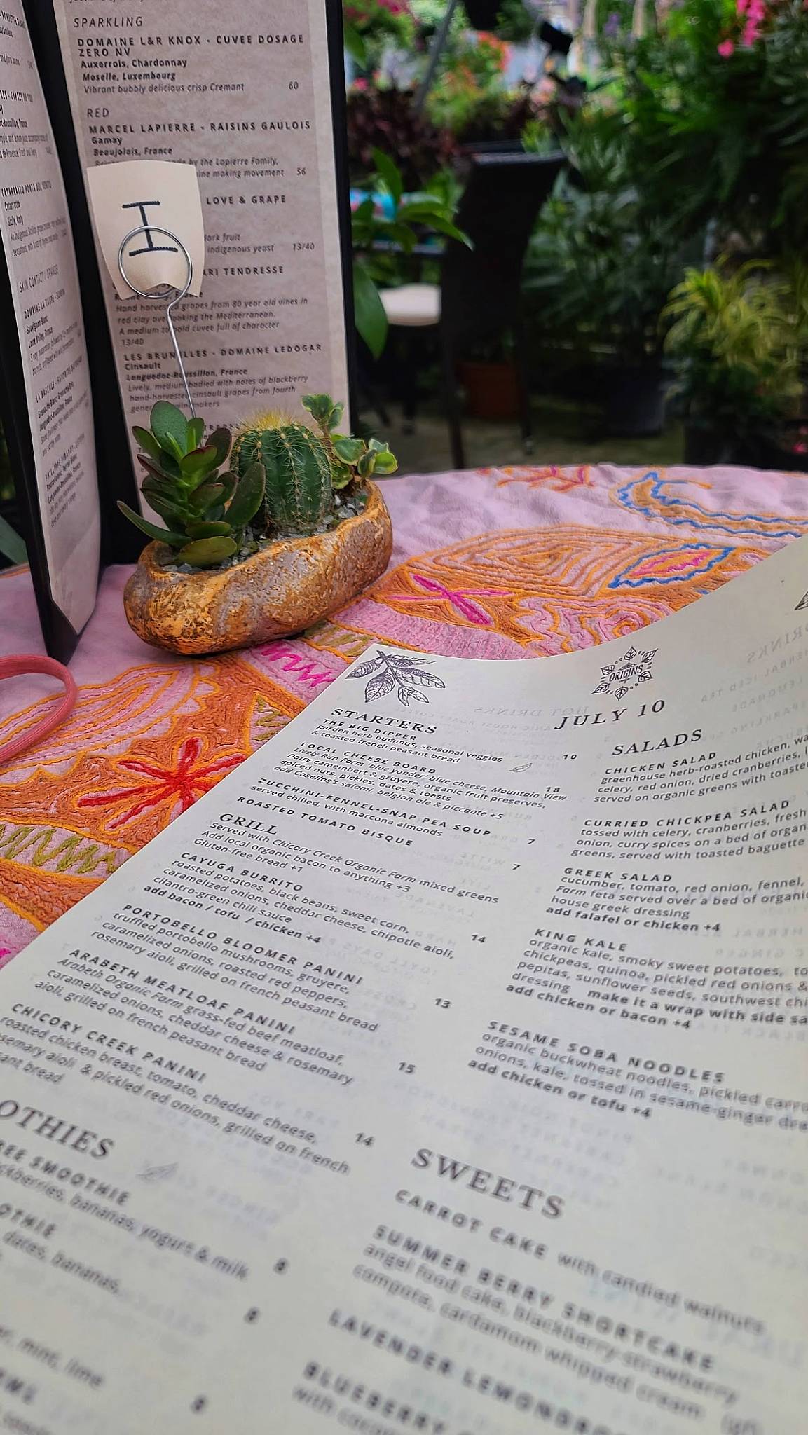 Menu at Origins Cafe, Cooperstown