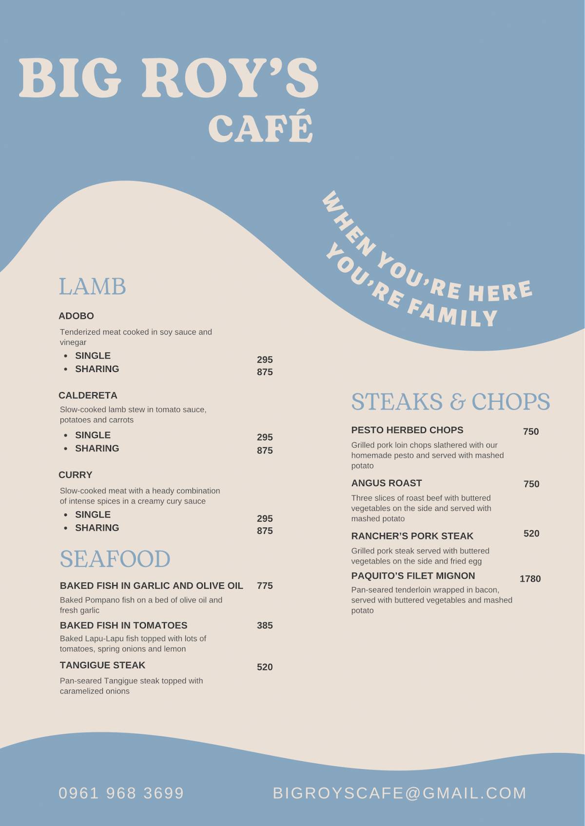 Menu at Big Roy’s Café cafe, Ormoc