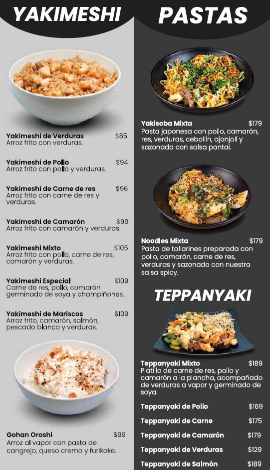 Menu at Oroshi Sushi restaurant, Monterrey