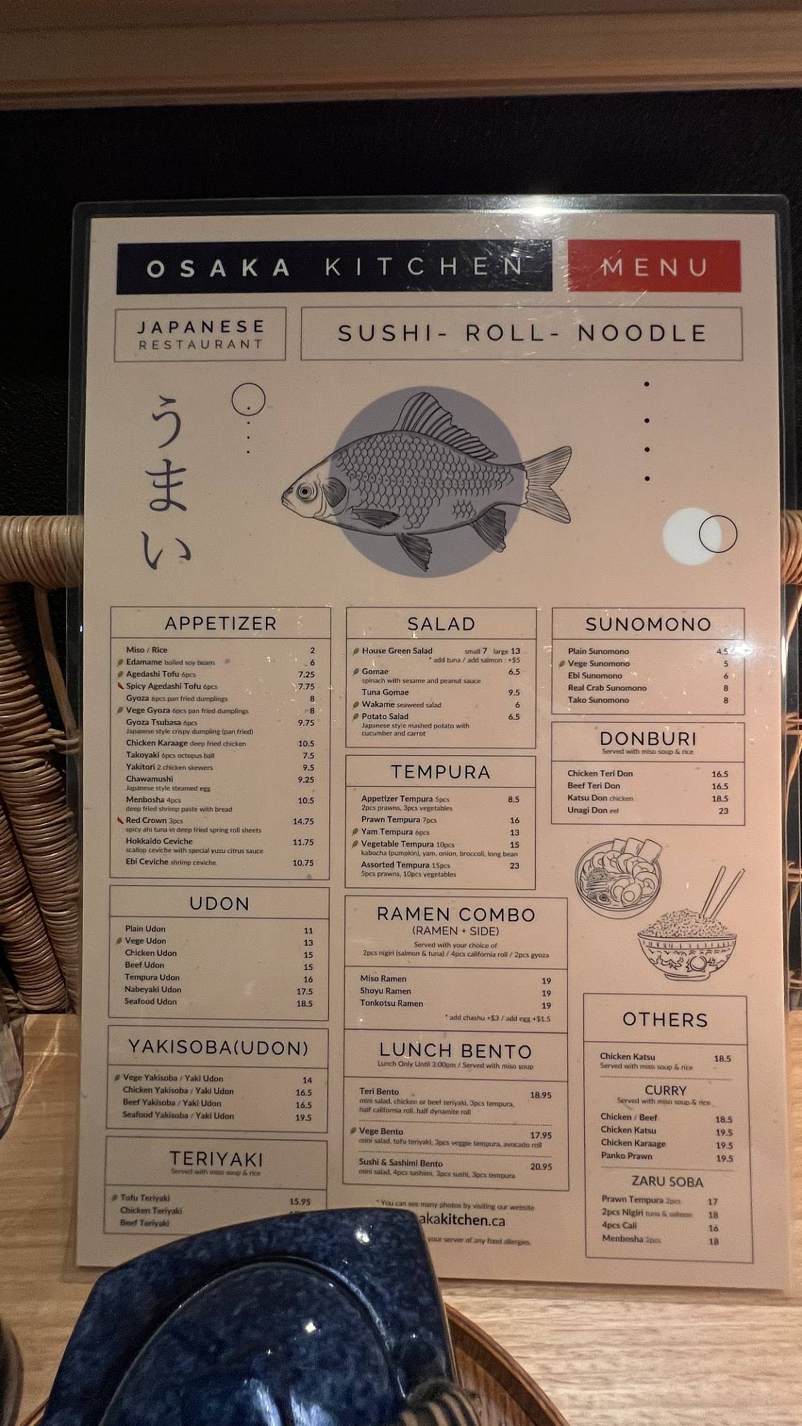 Menu at Osaka Kitchen restaurant, Surrey