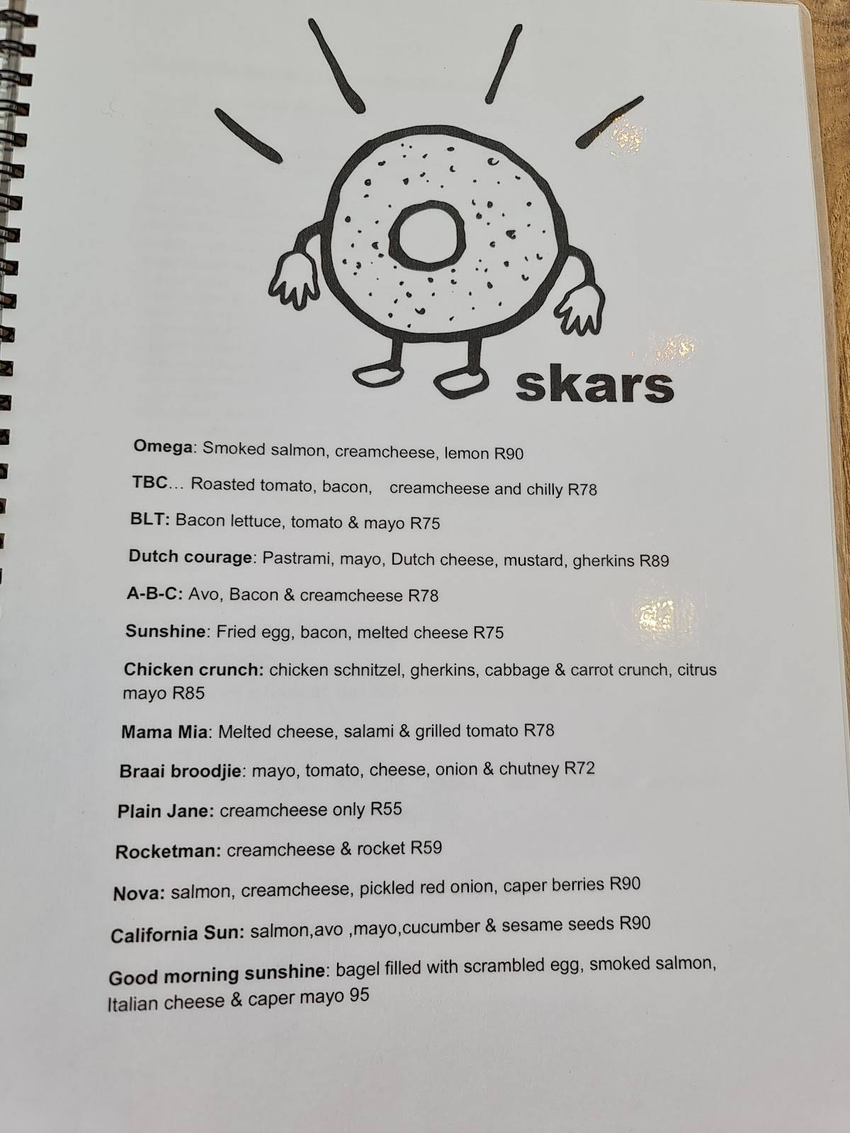 Speisekarte von Oskars Bakery, Hermanus