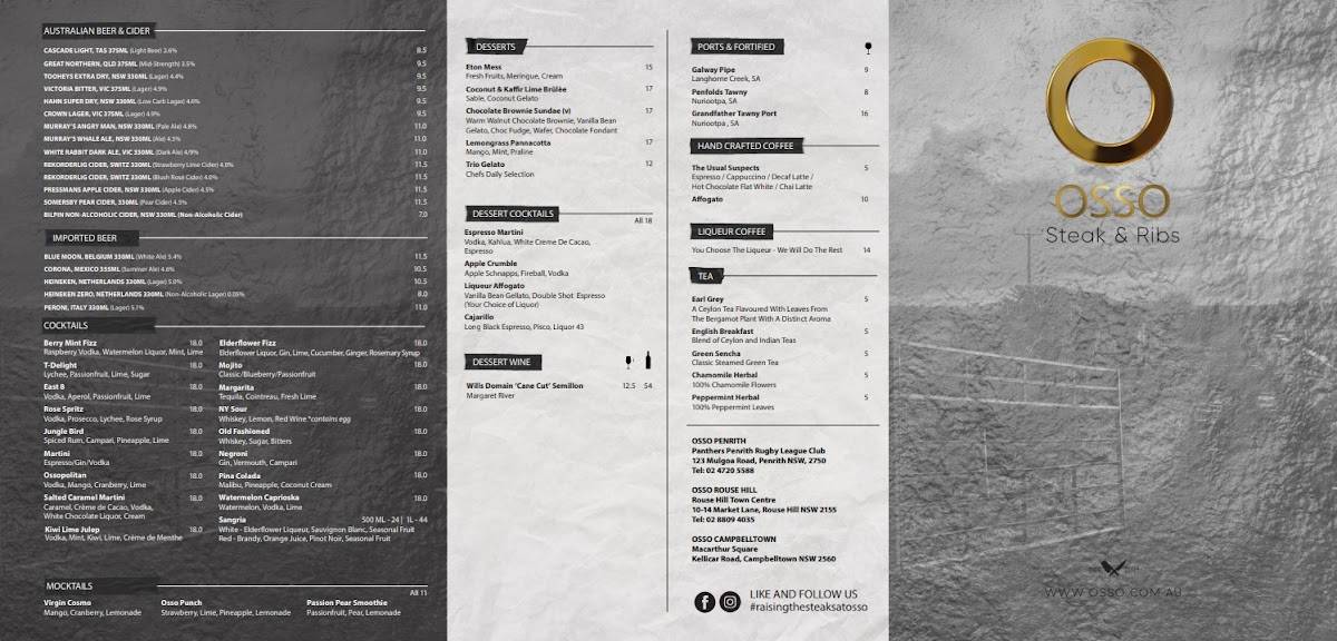 Menu at Osso Campbelltown restaurant, Campbelltown