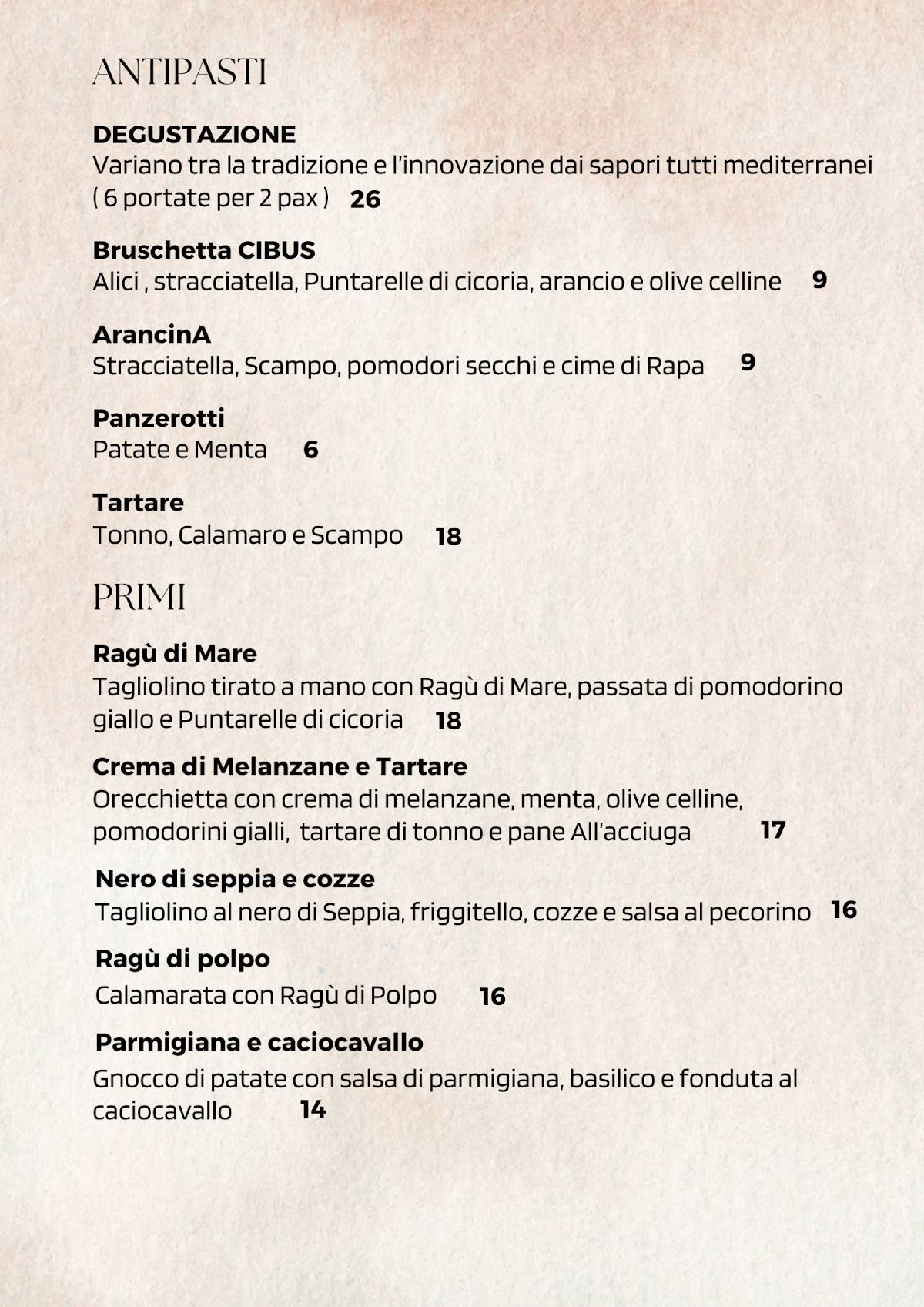 Menu da Osteria Cibus da Marineddrha ristorante, Soleto