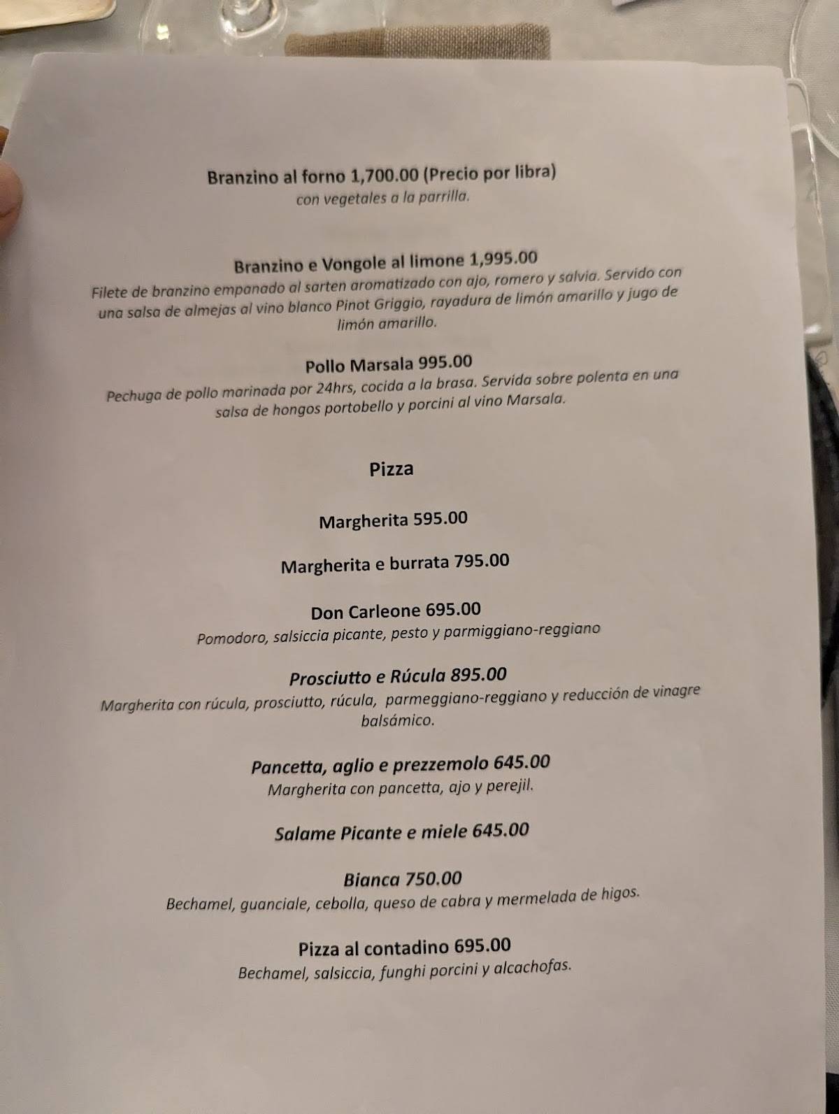 Menu at Ostería Nonna Nadia restaurant, Santo Domingo