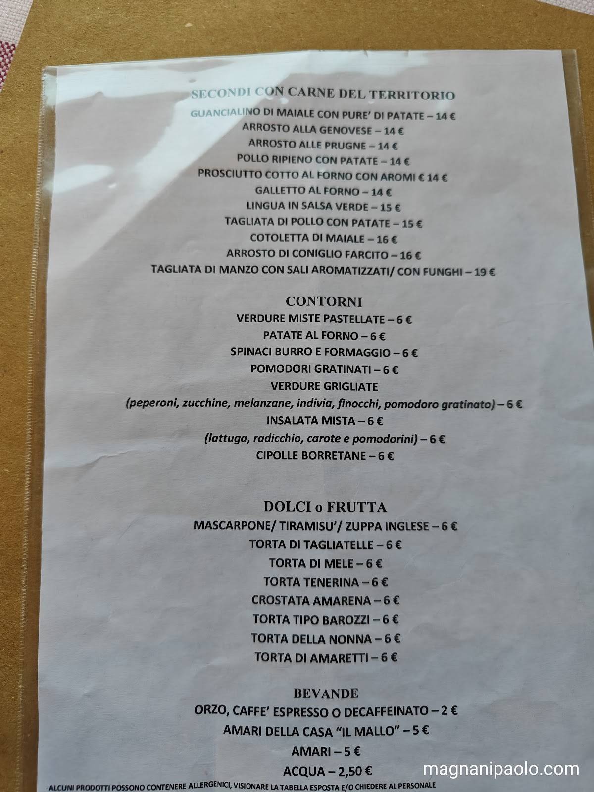 Menu at Osteria di Modena Rossi restaurant, Modena