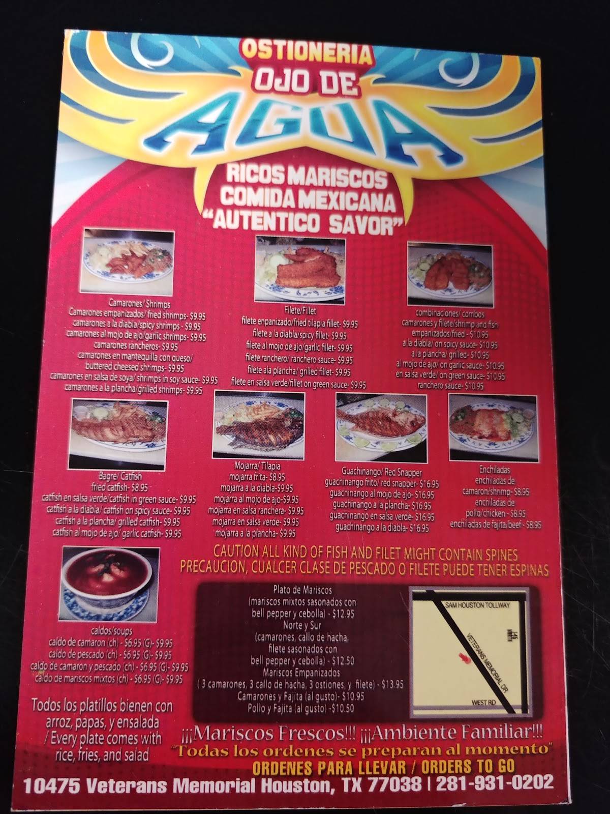 Menu at Ostioneria Ojo De Agua restaurant, Houston