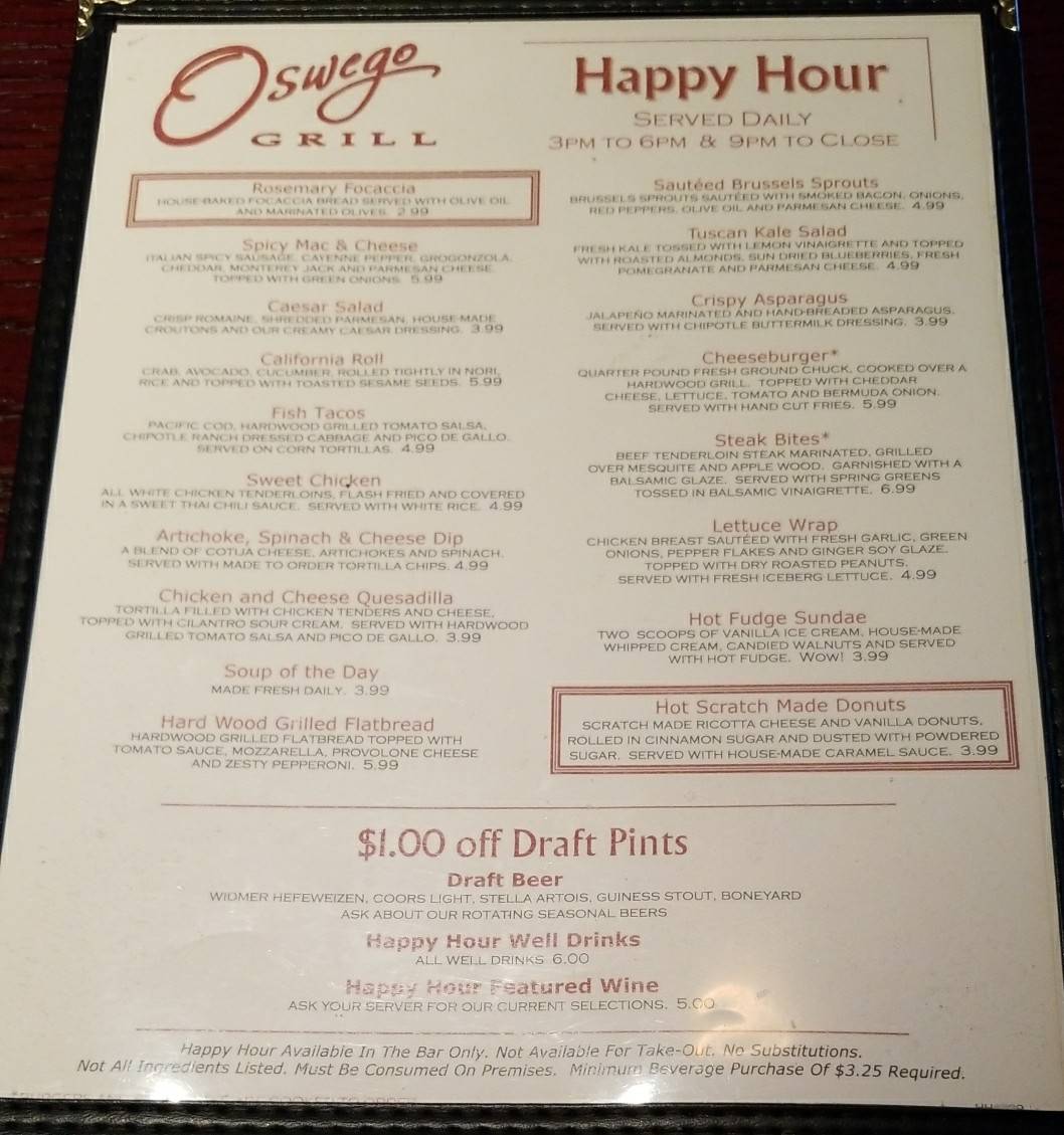 Menu at Oswego Grill- Wilsonville pub & bar, Wilsonville