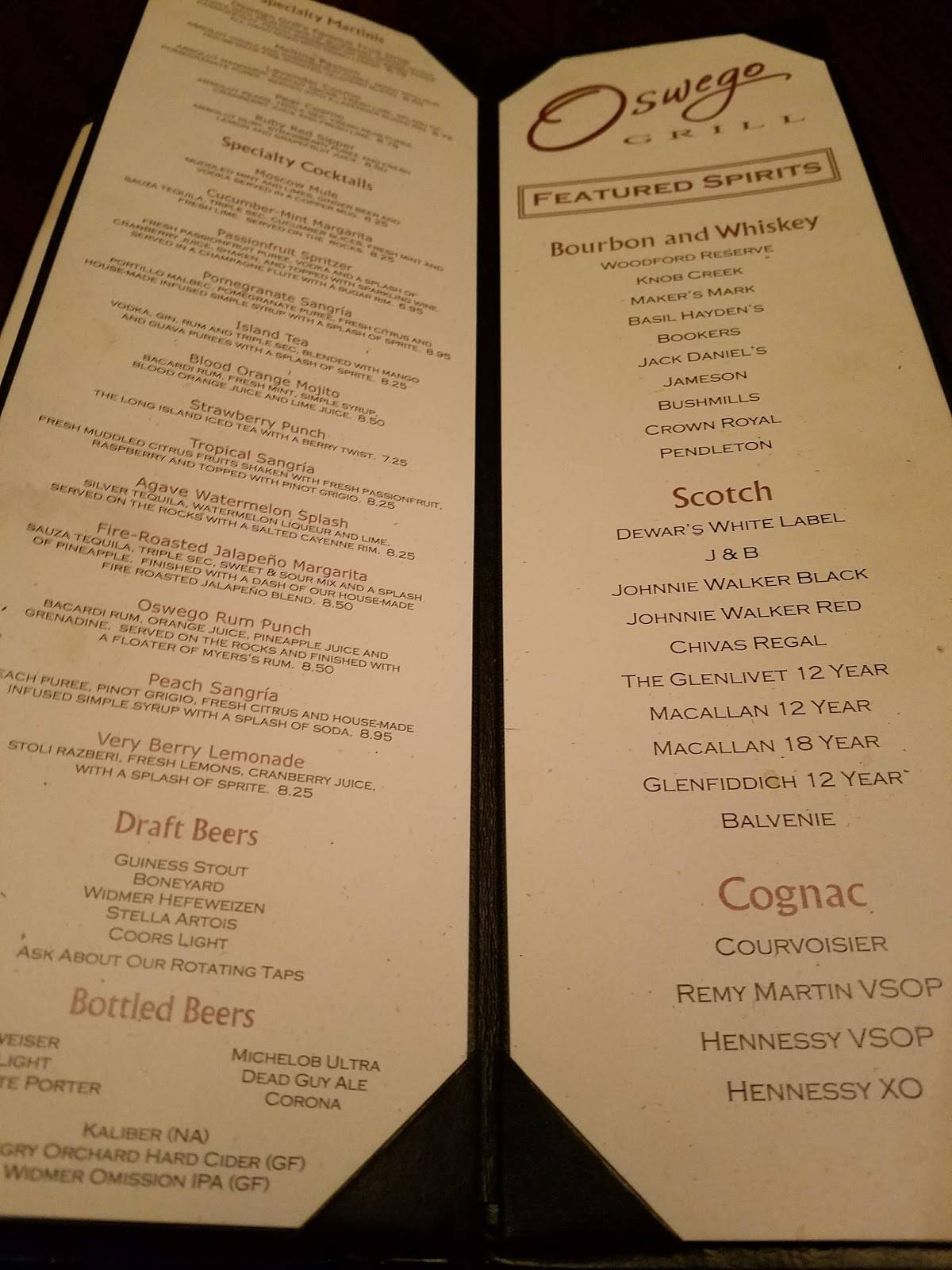 Menu at Oswego Grill- Wilsonville pub & bar, Wilsonville