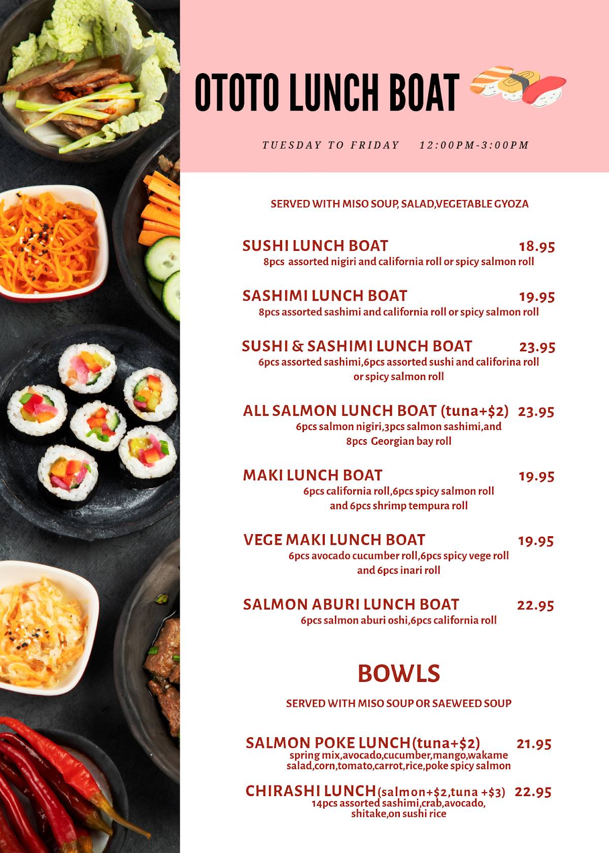 Menu at Ototo Sushi restaurant, Collingwood