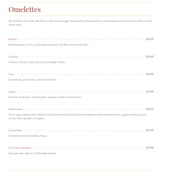 Menu at Chances R Restaurant, Ottawa