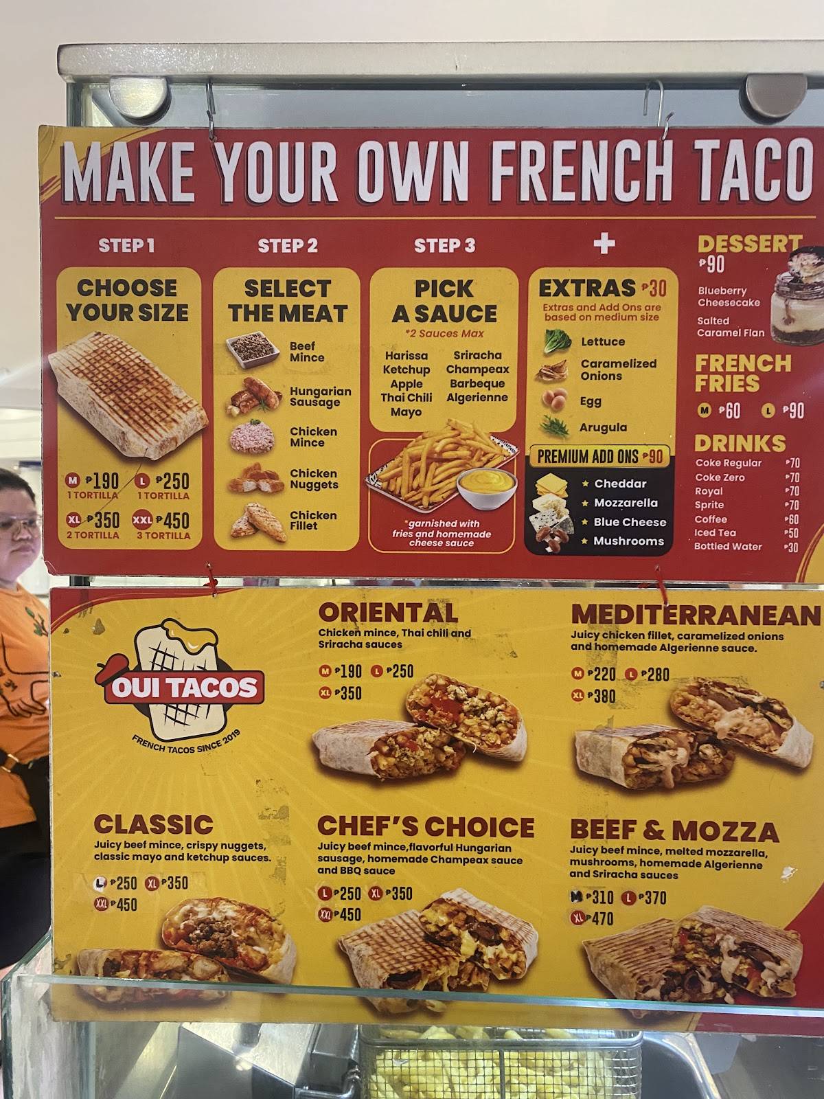 Menu at Oui Tacos restaurant, Manila