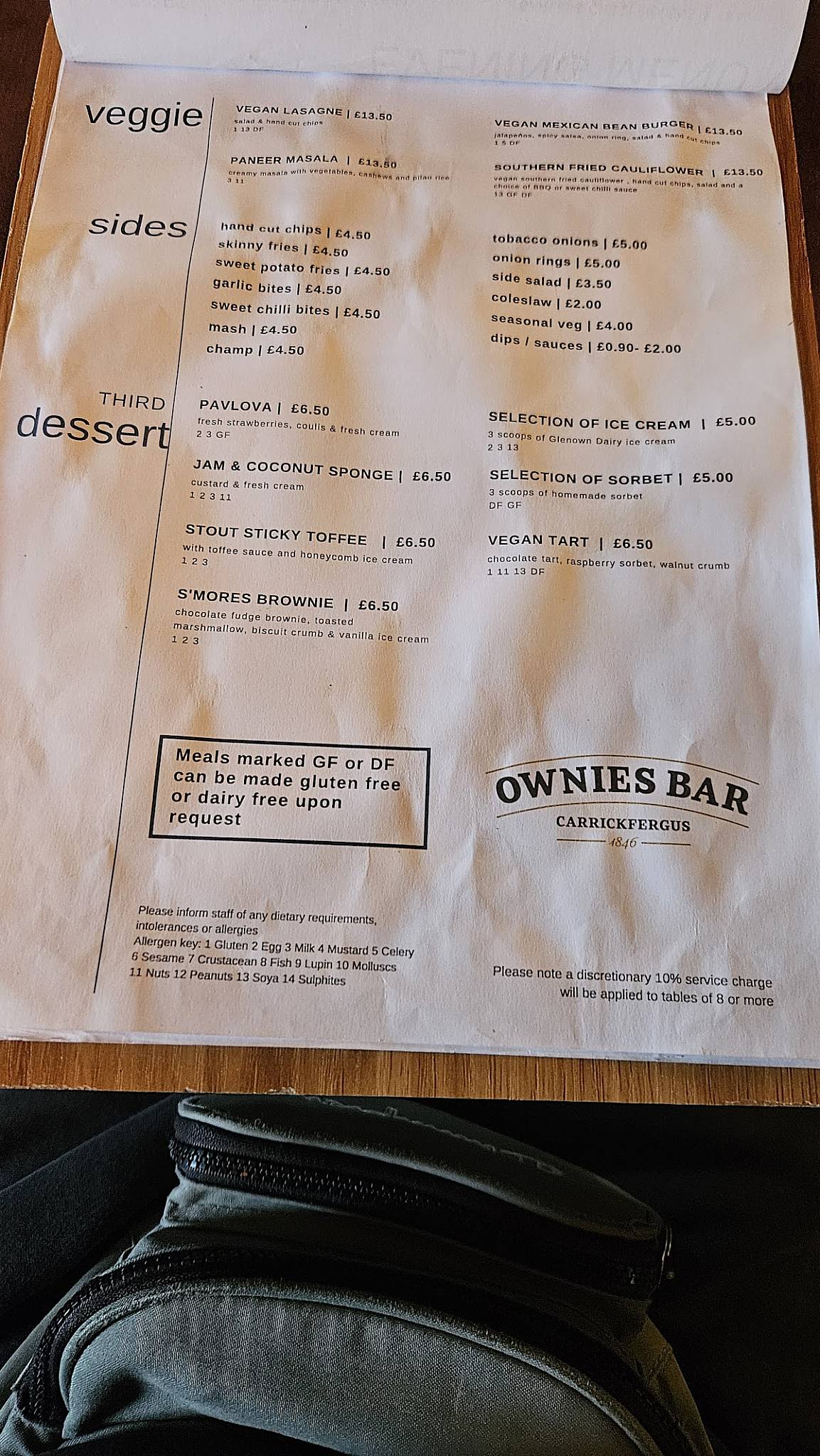 Menu at Ownies Bar and Bistro, Carrickfergus