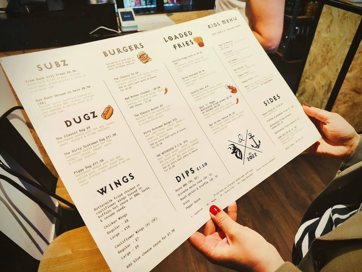 Menu at Ox and Anchor restaurant, Anstruther