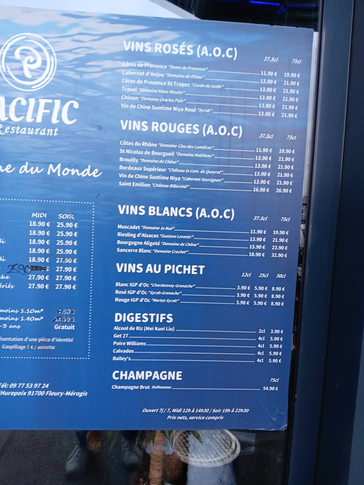 Menu au PACIFIC 91 restaurant, Fleury-Mérogis, 37 Av. de l'Hurepoix