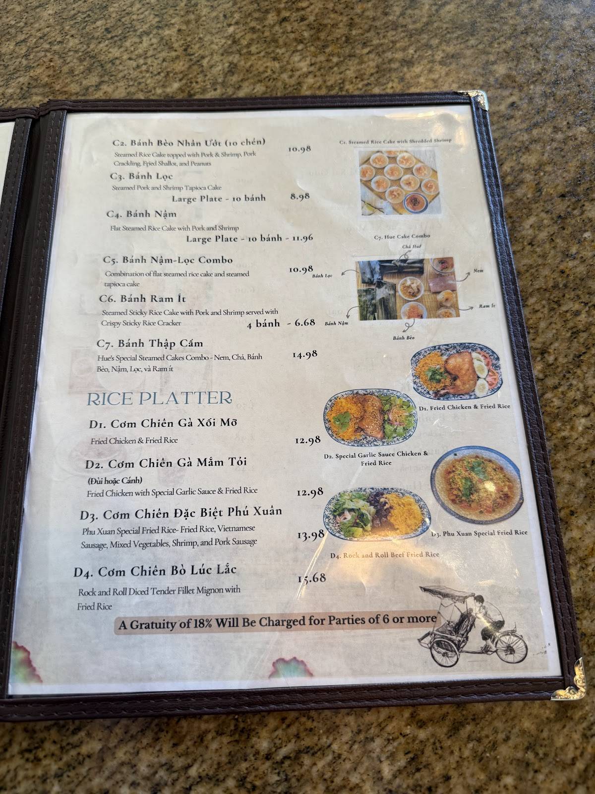Menu at PHU XUAN VIETNAMESE RESTAURANT, Houston