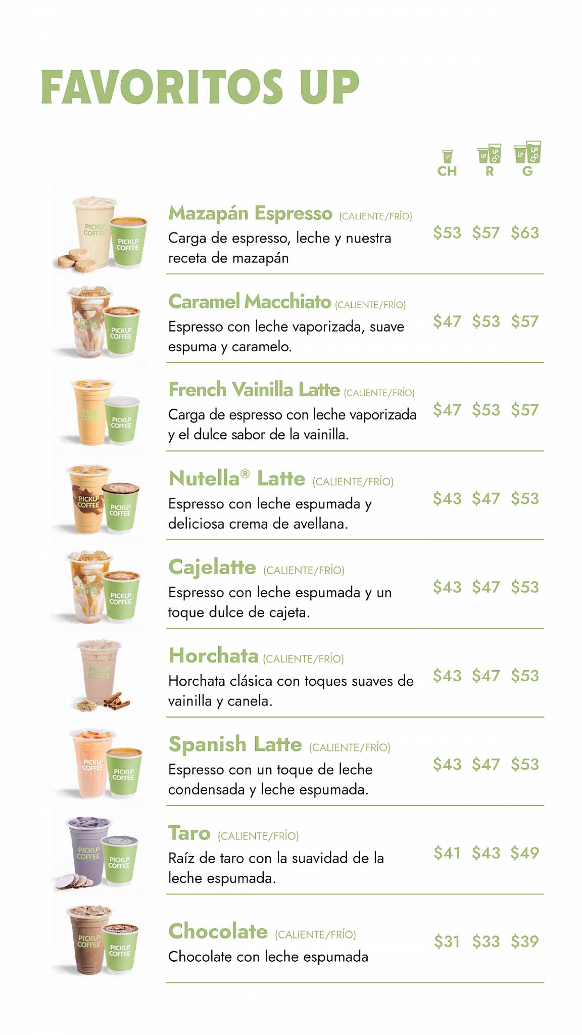 Menu at PICKUP COFFEE - Plaza Américas pub & bar, Ecatepec de Morelos