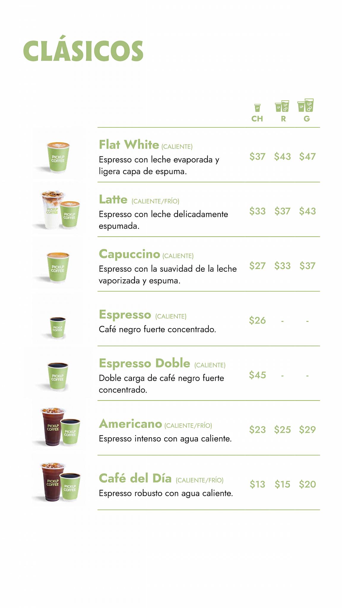 Menu at PICKUP COFFEE - Plaza Américas pub & bar, Ecatepec de Morelos