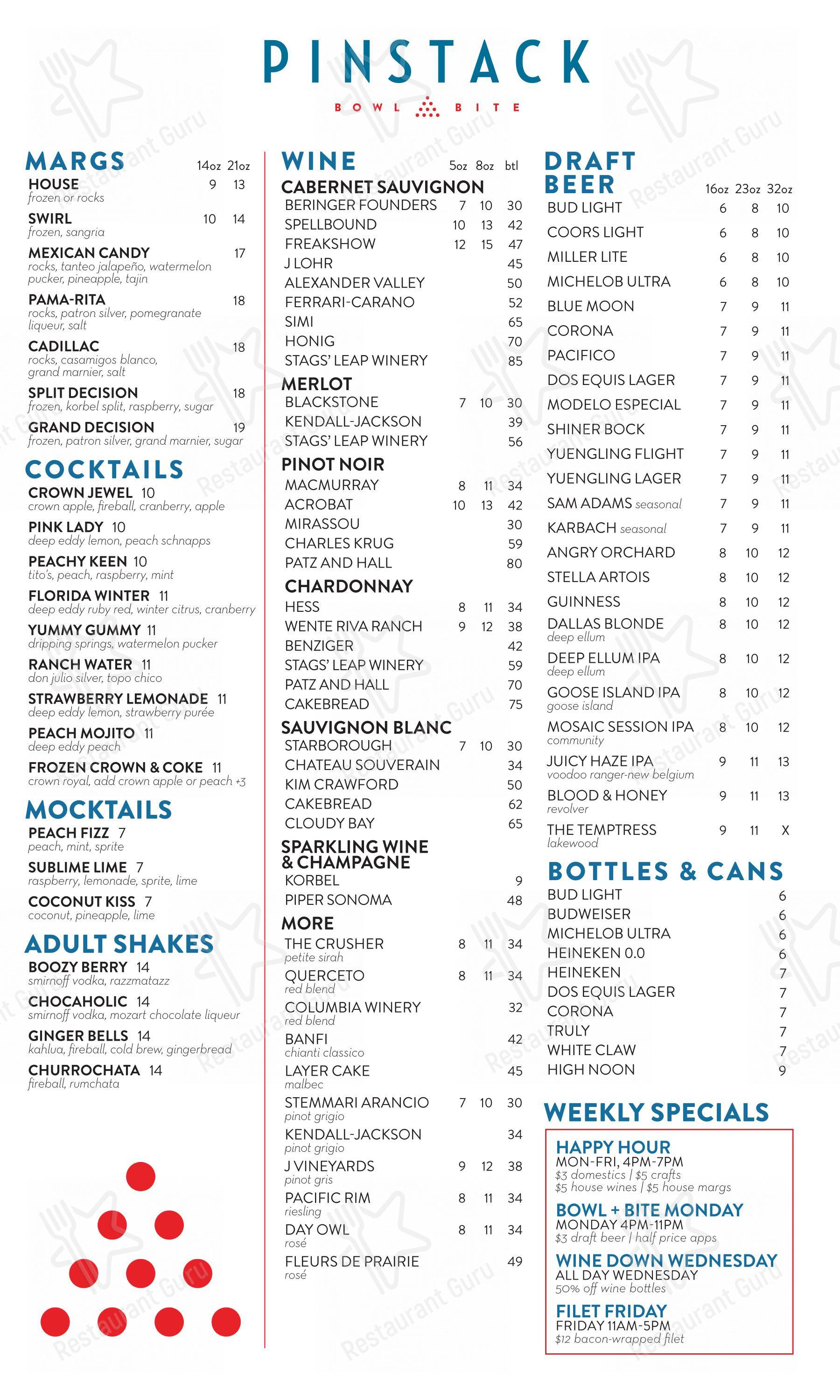 Menu at PINSTACK restaurant, Plano