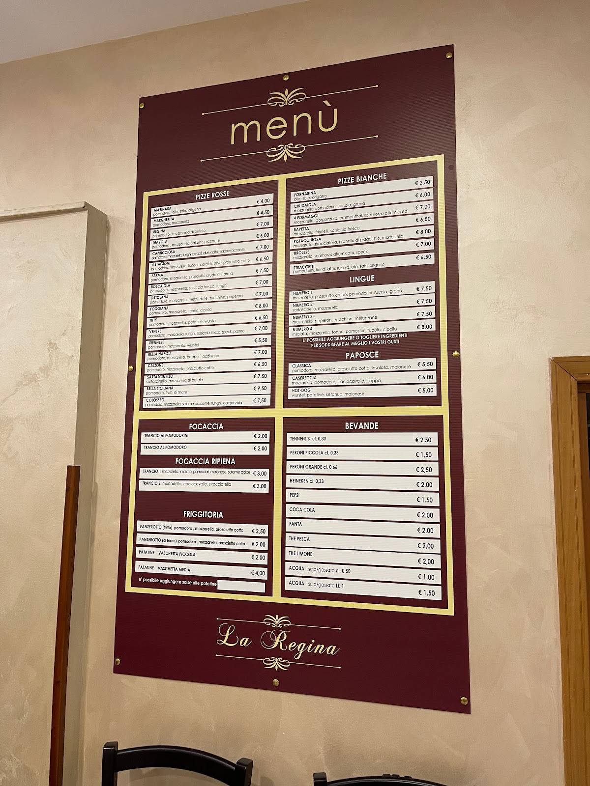 Menu da PIZZERIA LA REGINA, Orta Nova