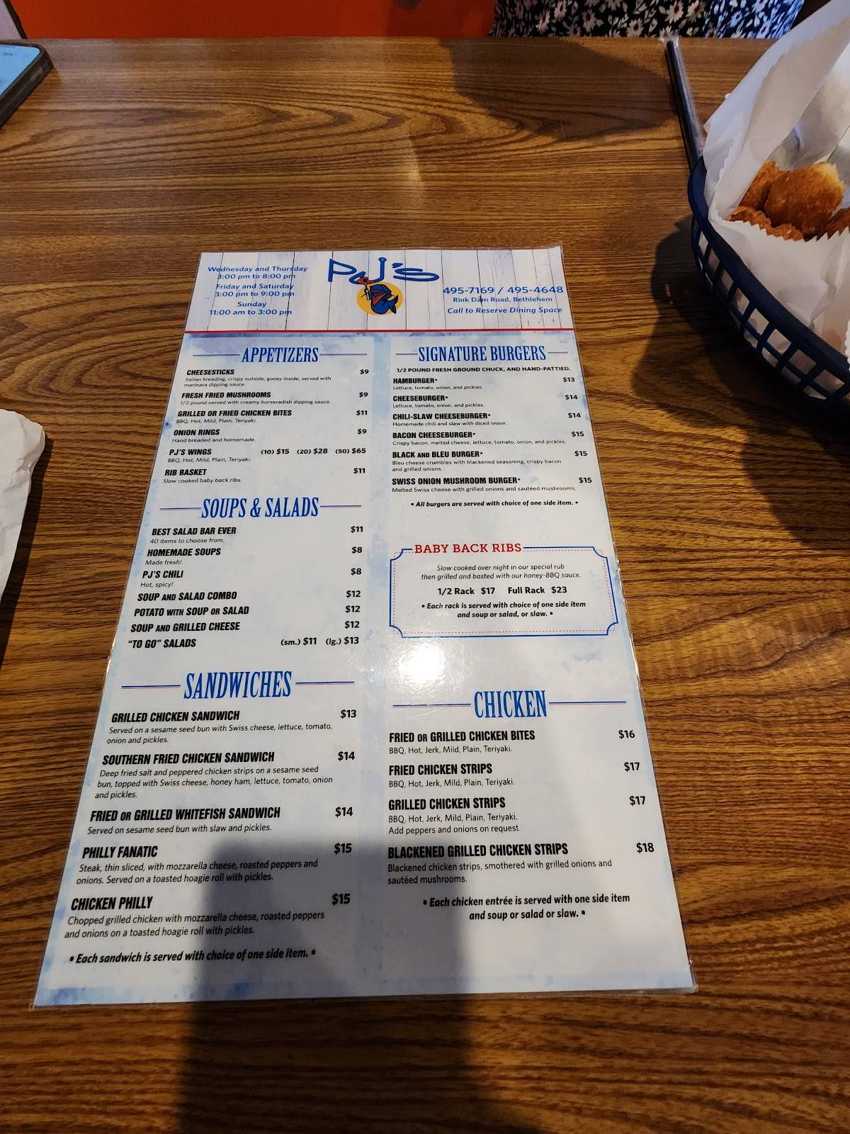 Menu at PJ's Bethlehem Seafood&Steak steakhouse, Bethlehem