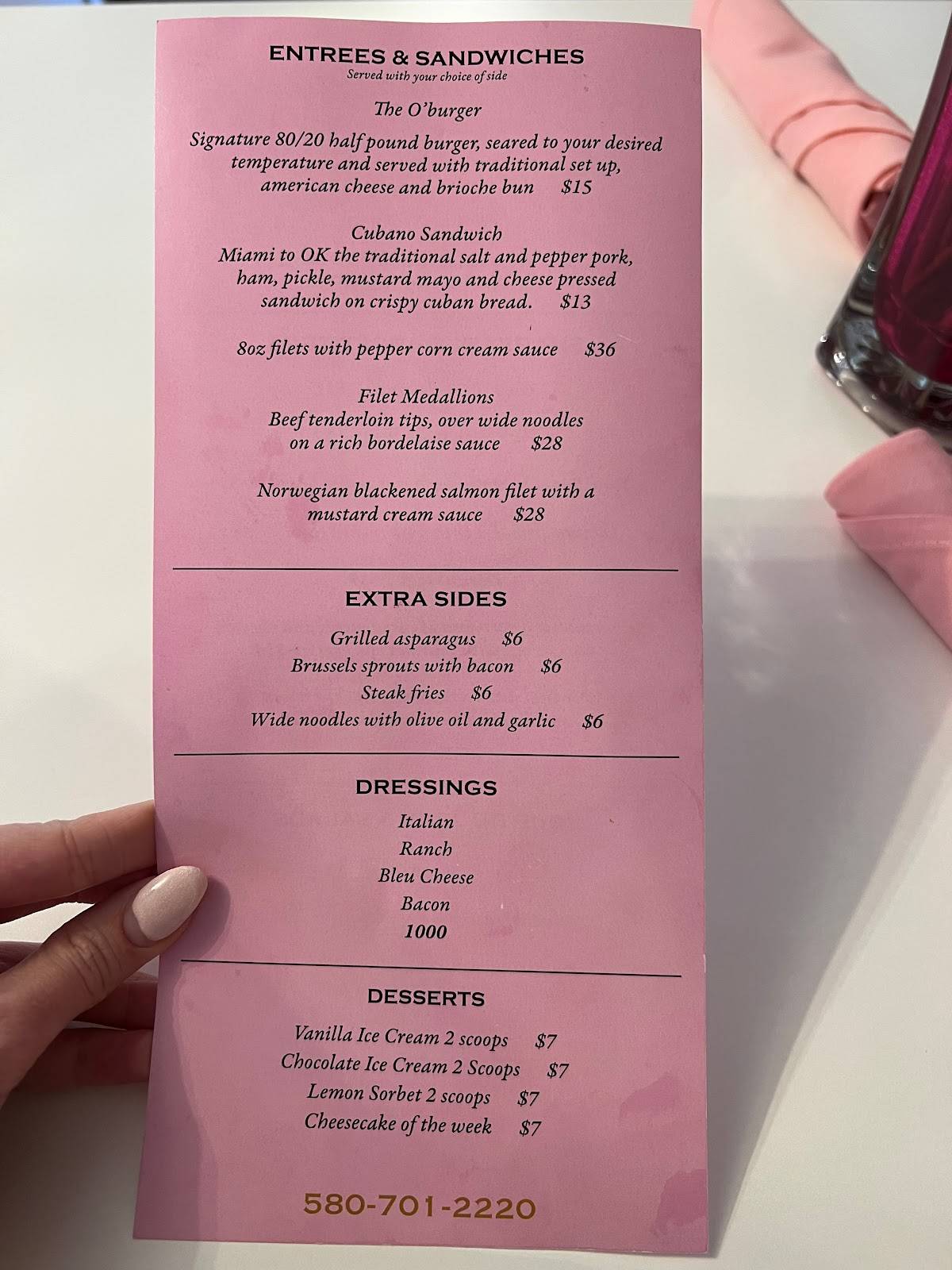Menu at PJ's Champagne Bar, Enid