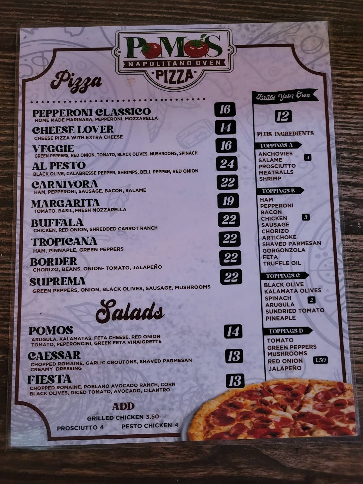 Menu at POMO'S Napolitano Oven pizzeria, Nogales
