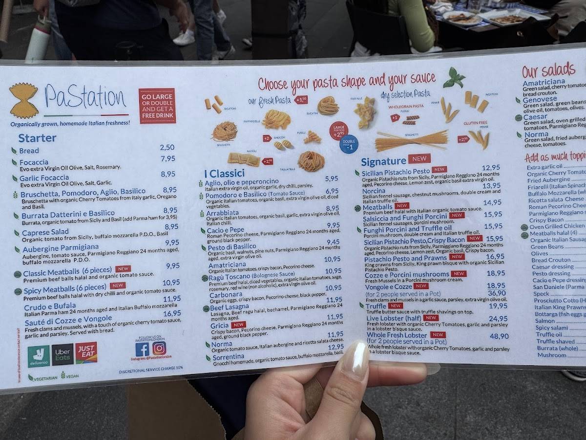Menu at PaStation London restaurant, London